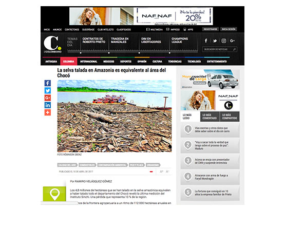 LA SELVA TALADA EN AMAZONIA ES EQUIVALENTE AL ÁREA DEL CHOCÓ